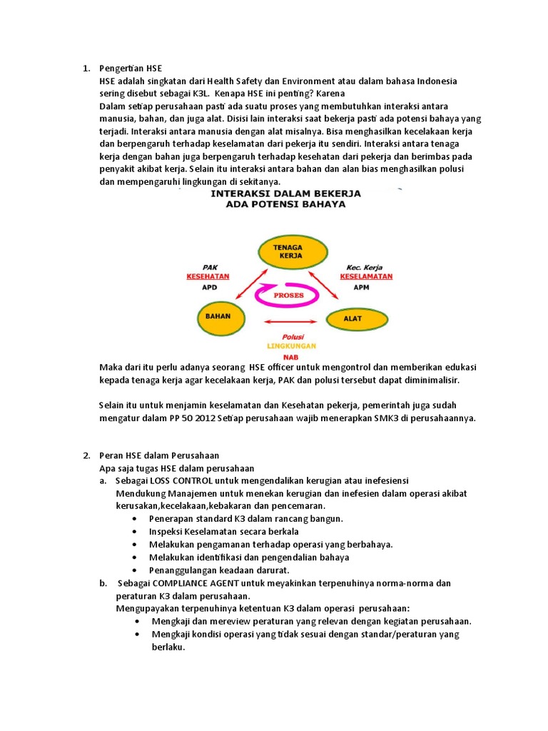 HSE adalah singkatan dari Health Safety dan Environment (1).docx | PDF