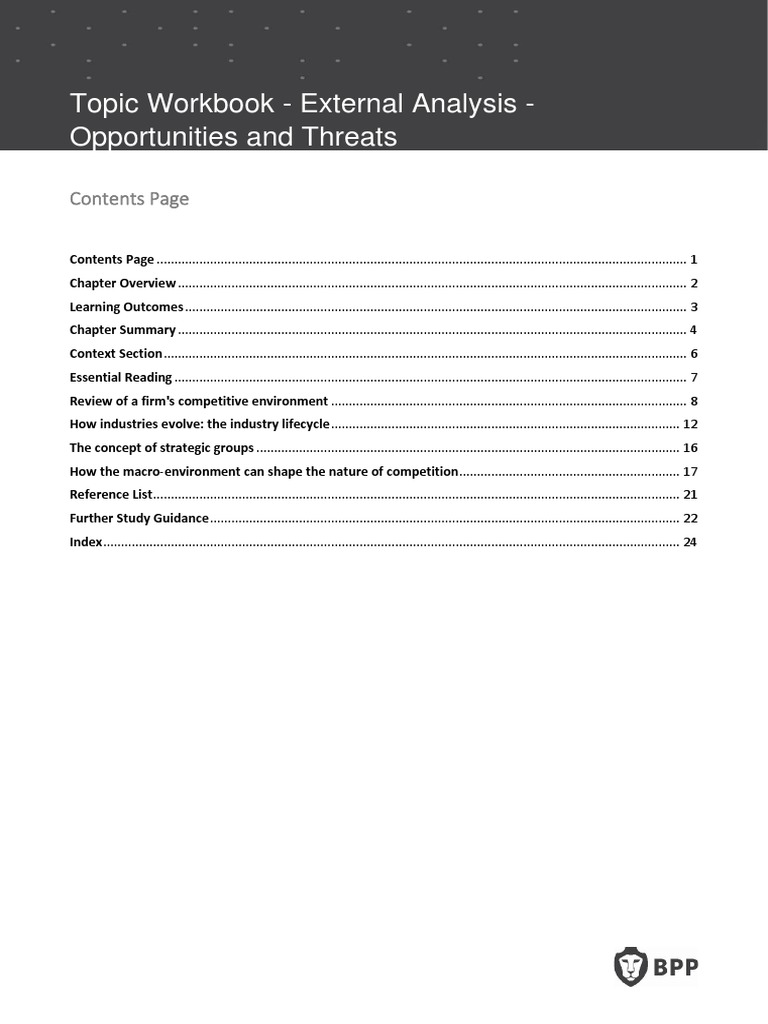 Topic Workbook - External Analysis - Opportunities and Threats | PDF ...