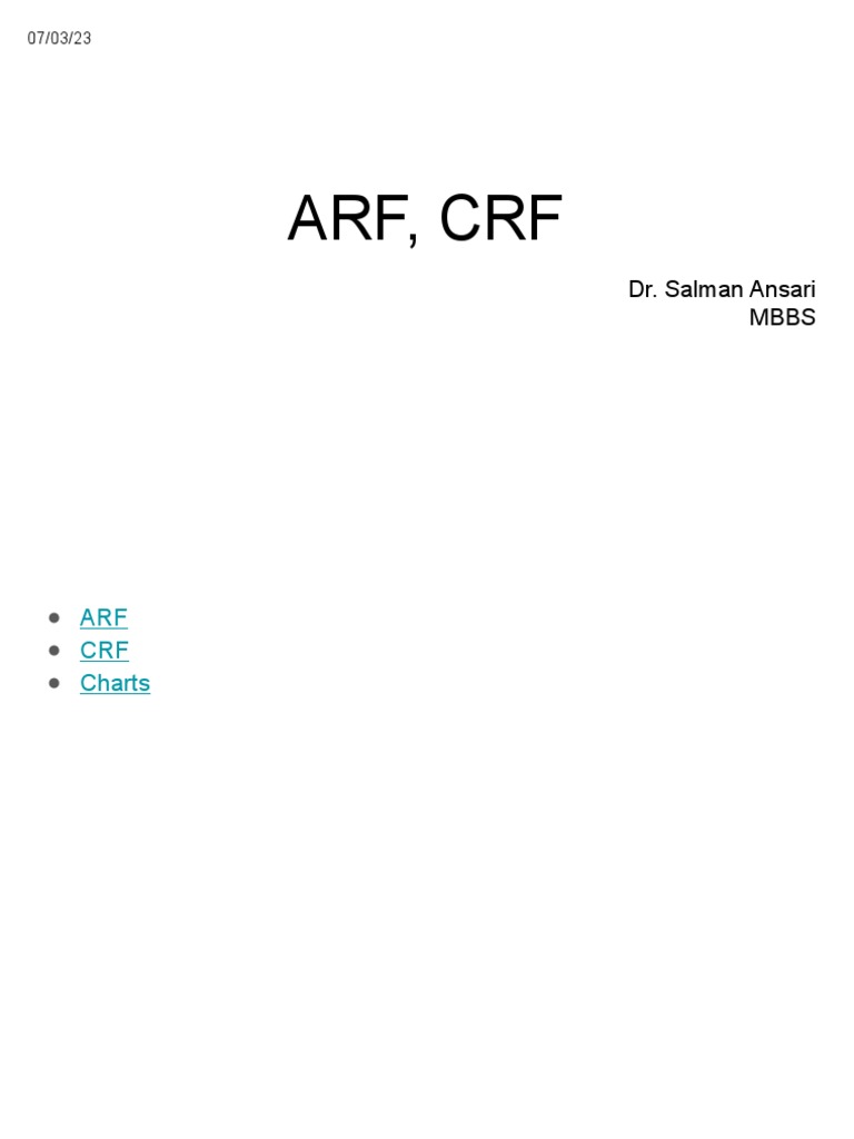 ATOT Practicals - 07 - 03 - 23 - ARF, CRF, Charts | PDF | Chronic Kidney Disease | Organ (Anatomy)