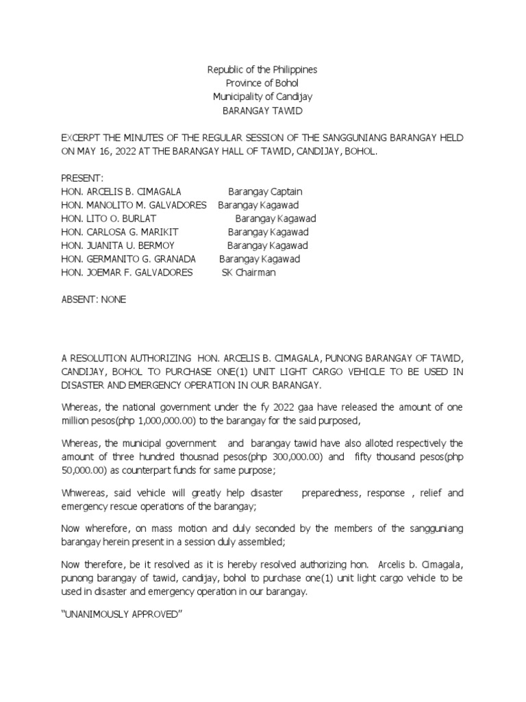 Resolution for Vehicle Purchase | PDF | Philippines