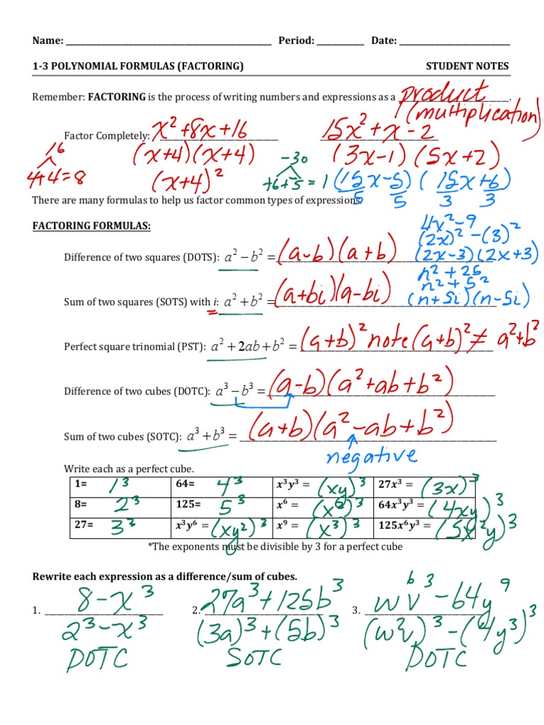 1.3 More Poly Factoring FILLED in | PDF | Factorization | Discrete ...