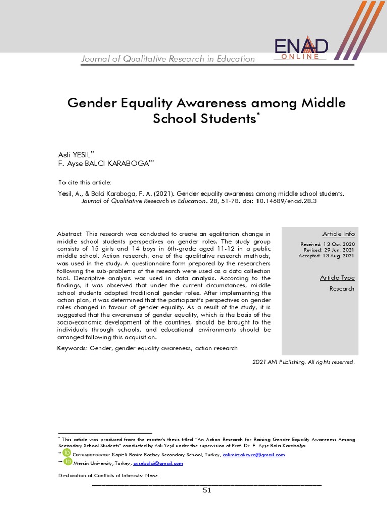 Gender Equality Awareness in Middle School | PDF | Gender | Gender Studies