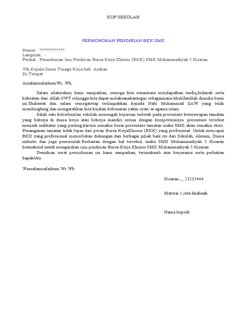 Contoh Surat BKK | PDF