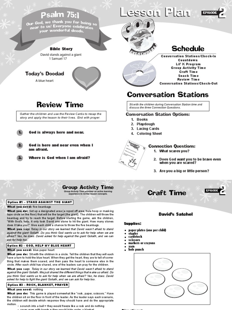 9/4/11 God Is Everywhere Ep 2 Lesson Plan | PDF | Goliath | David