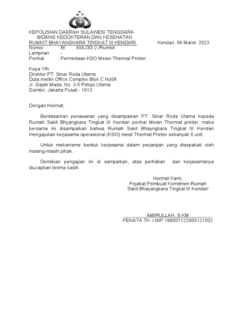 Permintaan Kso Thermal Printer | PDF
