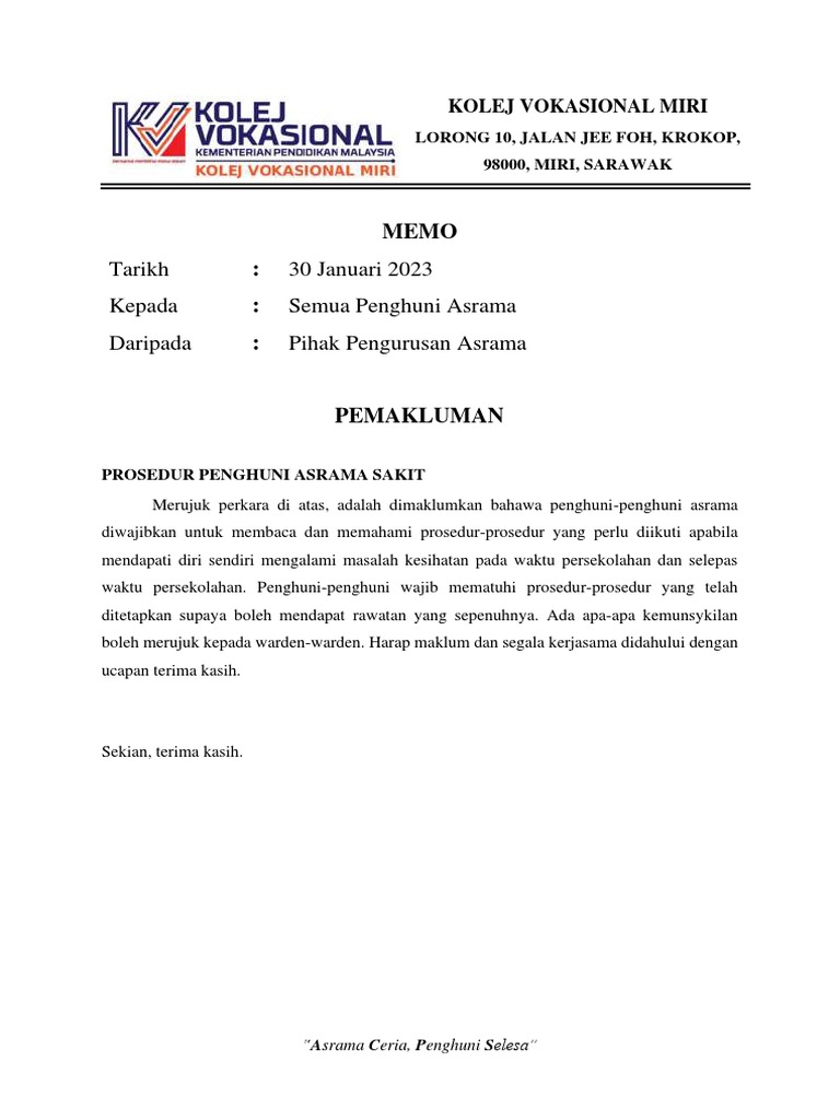 Memo Prosedur Sakit PDF | PDF