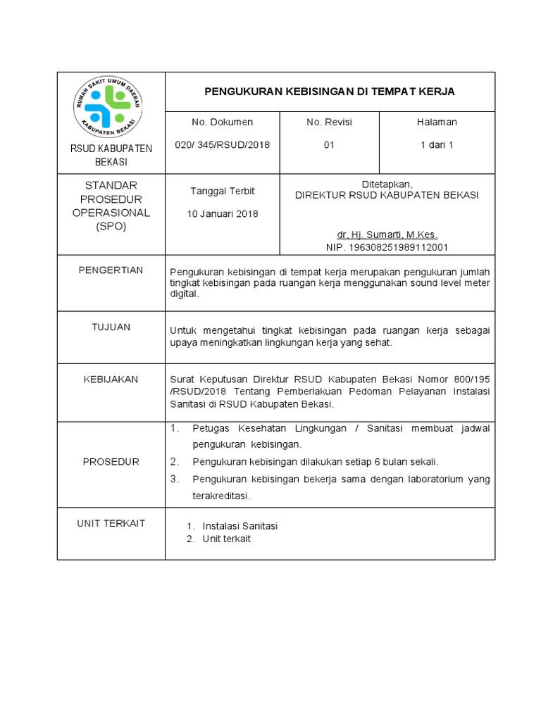 15.sop Pengukuran Kebisingan Ditempat Kerja | PDF