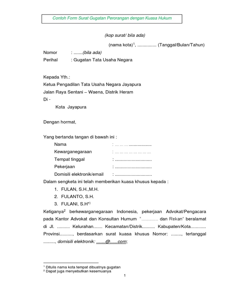 Form Surat Gugatan Perorangan Pakai Kuasa | PDF