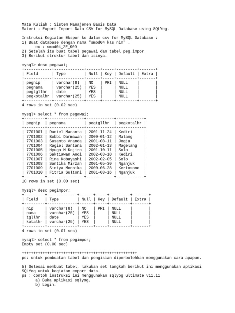 Panduan Ekspor CSV MySQL dengan SQLYog | PDF