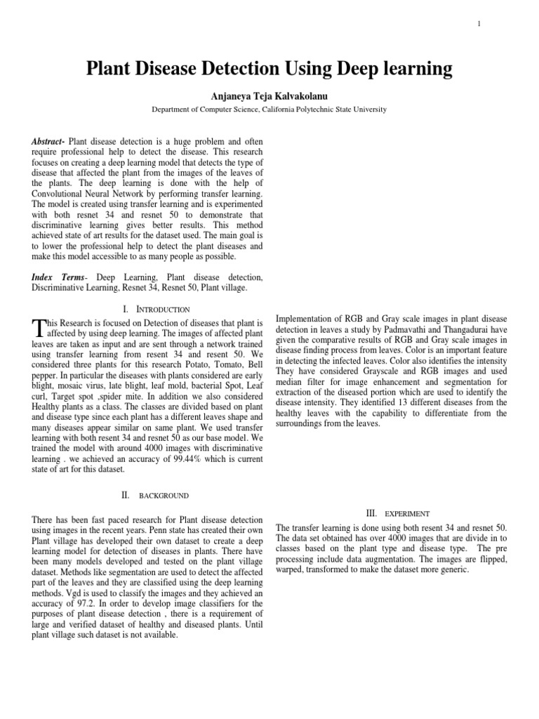 Plant Disease Detection Using Deep Learning: Anjaneya Teja Kalvakolanu ...