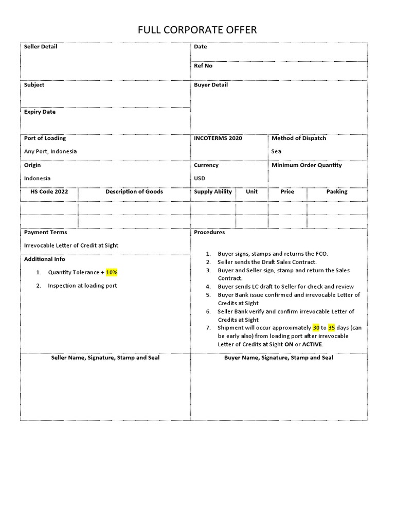 FCO Document for Corporate Offer | PDF