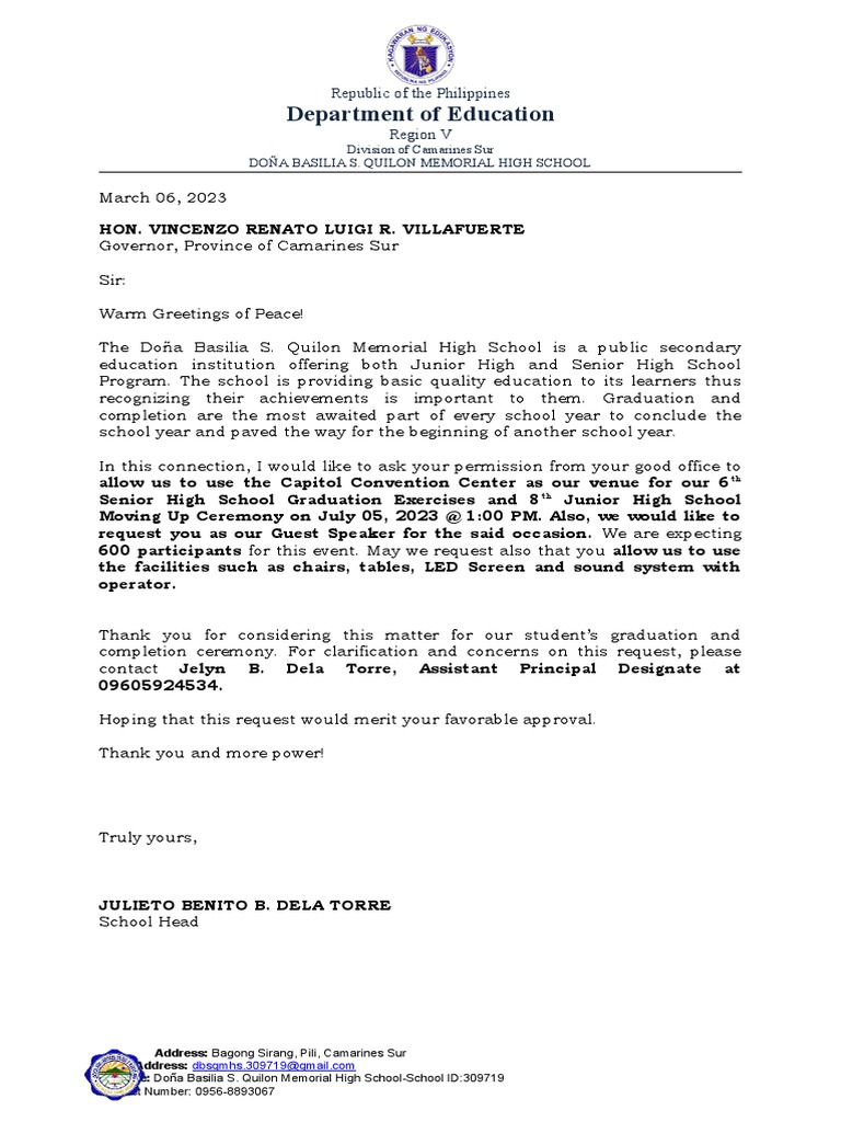 Graduation Venue Request to Governor | PDF