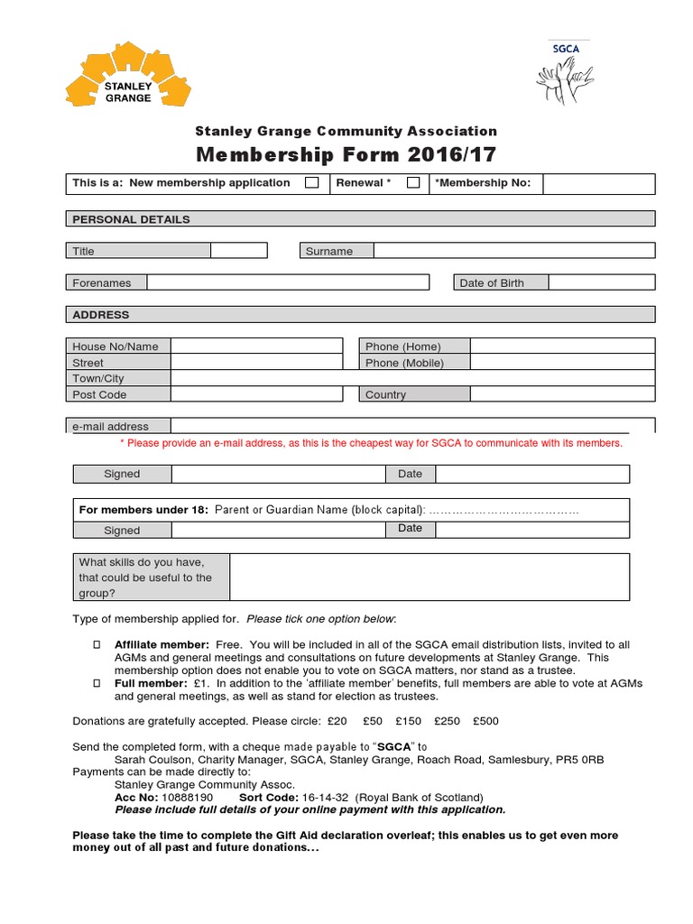Charity Membership Form Template | PDF | Money | Economies