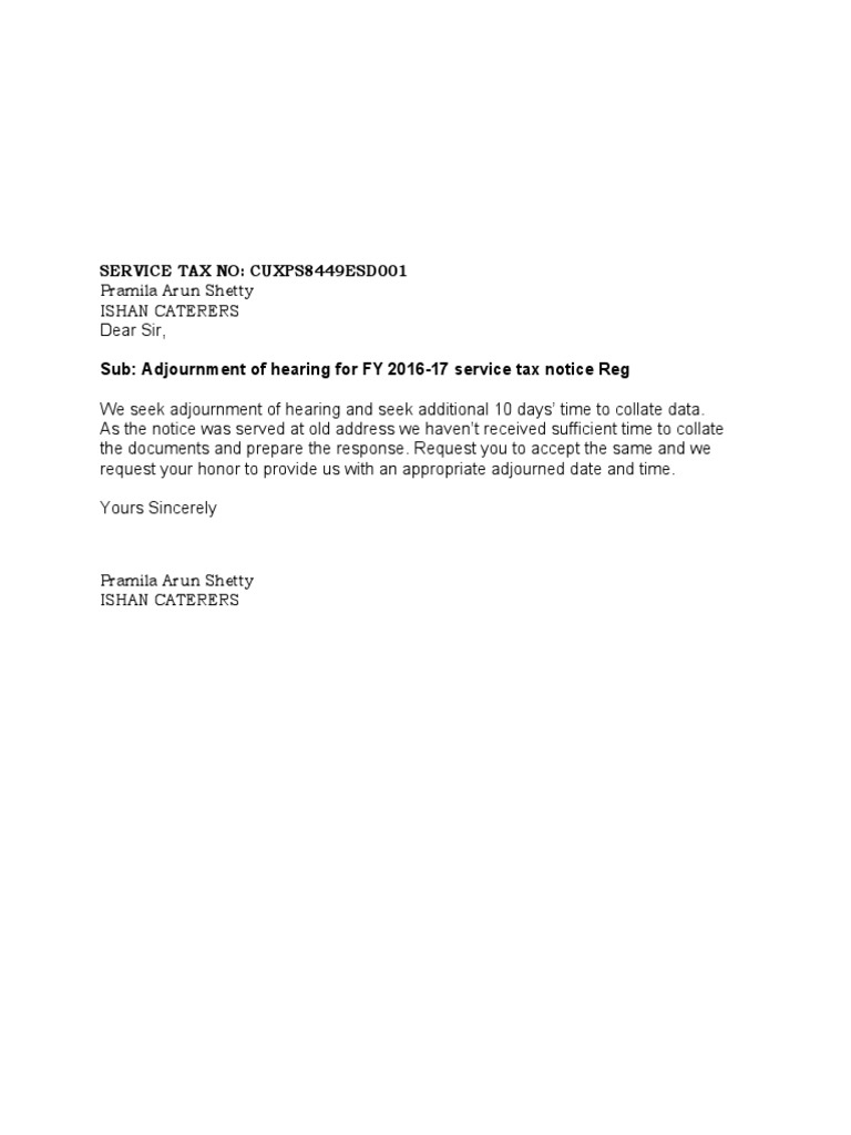 Adjournment Request for Service Tax Hearing | PDF | Finance & Money ...
