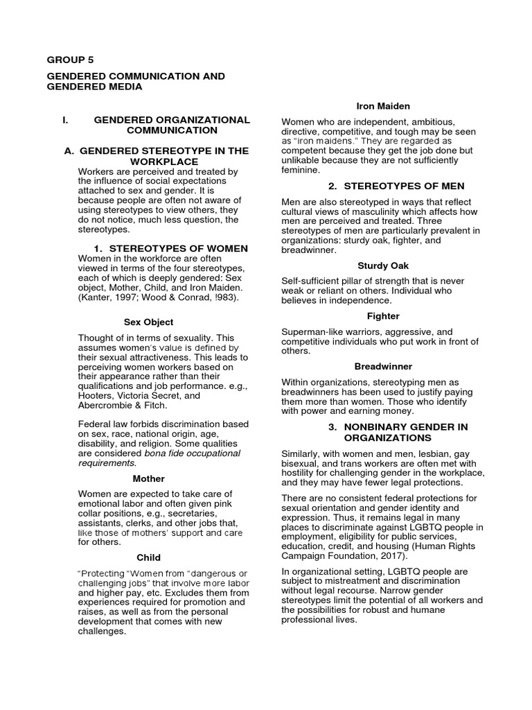 Notes - Group 3 - Gendered Communication & Gendered Media PDF | PDF ...