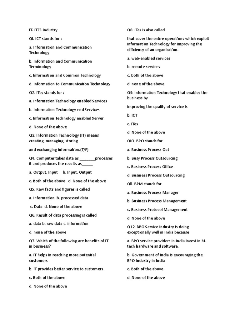 IT-ITES Industry and Role of ICT | PDF | Computer Keyboard | Graphical ...