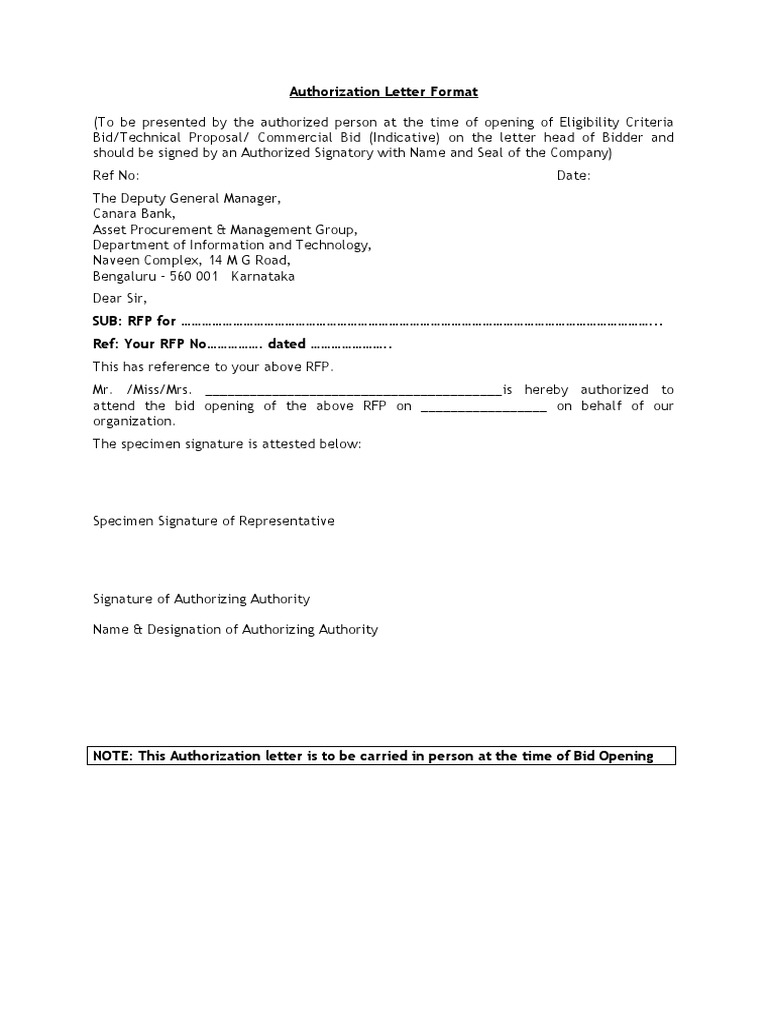Appendix e Authorization Letter Format | PDF | Business