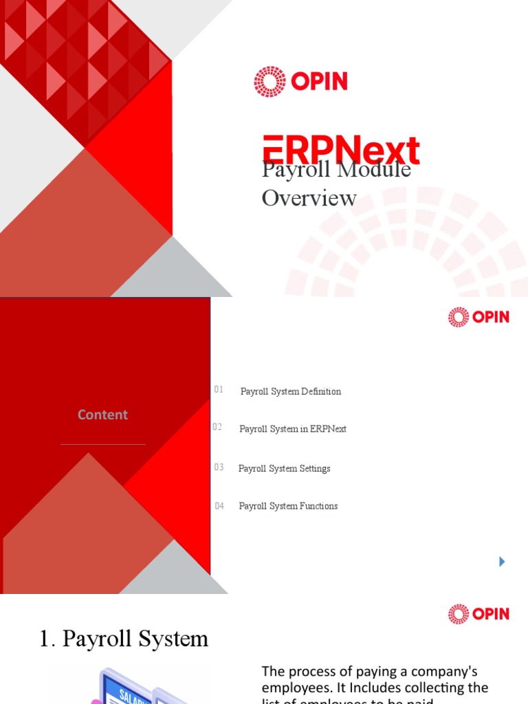 OPIN ERPNext Payroll Module Overview v2 07022023 | PDF | Payroll | Salary