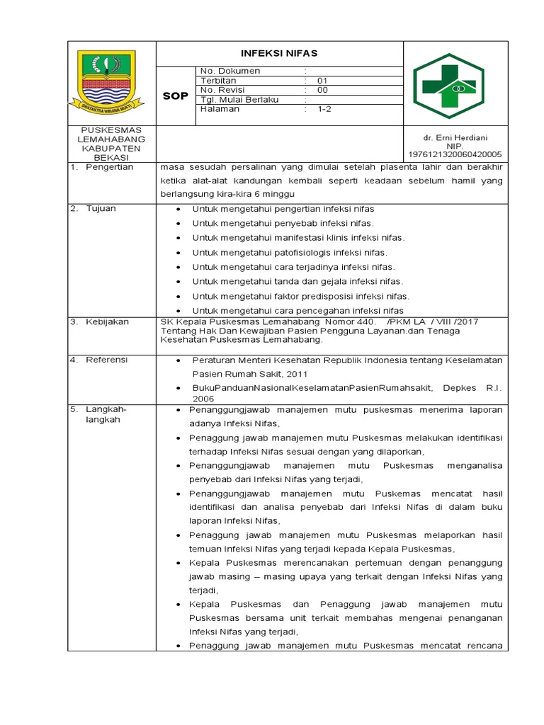 Sop Infeksi Nifas | PDF