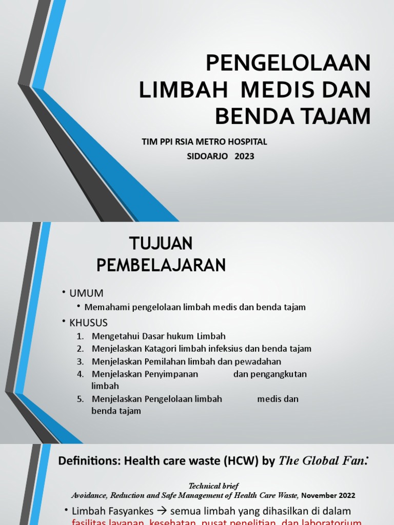 PPT PENGELOLAAN LIMBAH MEDIS DAN BENDA TAJAM 2023 | PDF