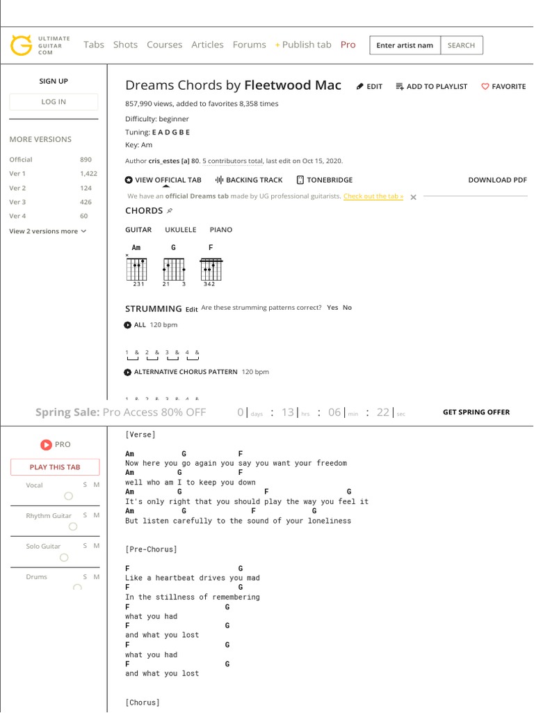 DREAMS CHORDS (Ver 3) by Fleetwood Mac @ | PDF | Song Structure ...