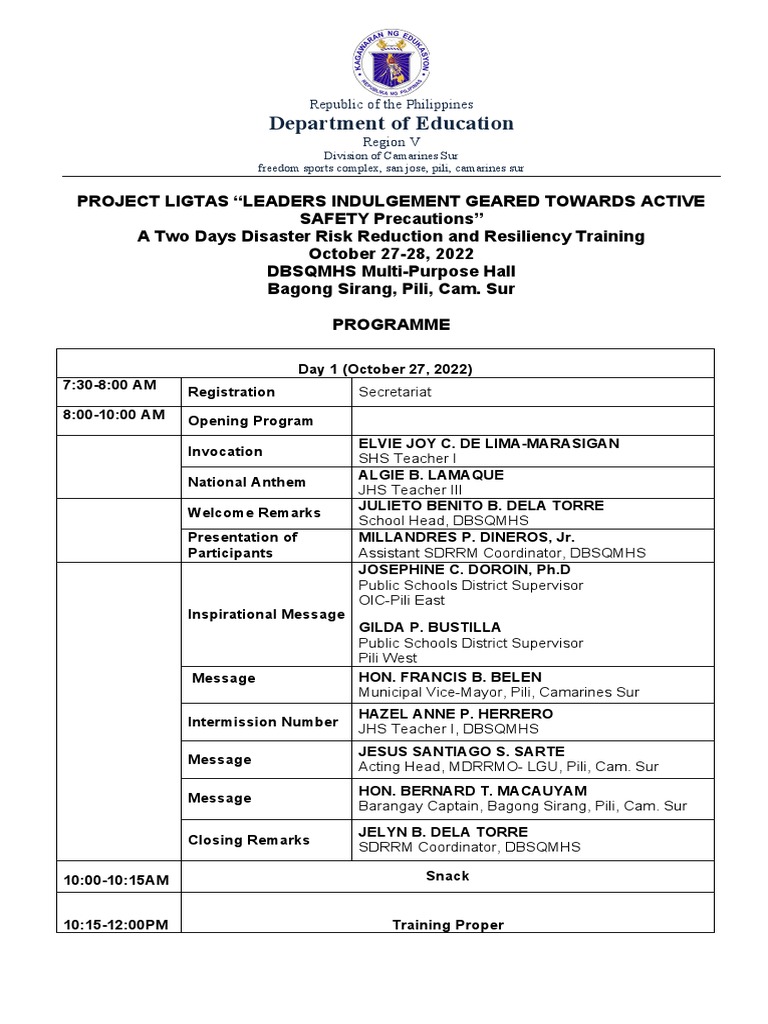 TRAINING MATRIX - DRRM Training | PDF