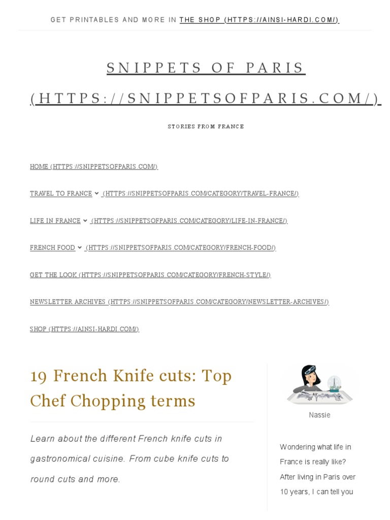 19 French Knife Cuts - Top Chef Chopping Terms Snippets of Paris | PDF | Cooking | Food And ...