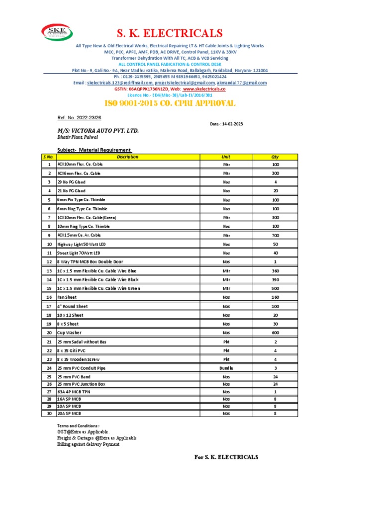 S.K. Electricals Provides Electrical Works & Materials | PDF | Electric Power | Electrical ...