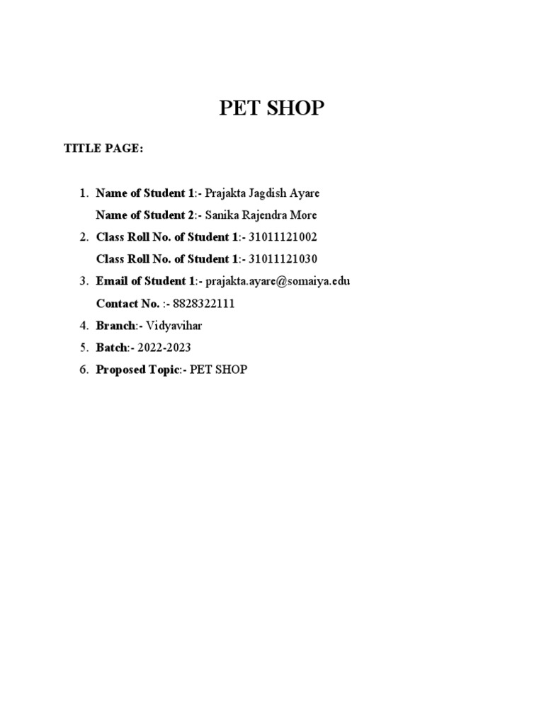 Pet Shop Management System | PDF | Pet | Brand