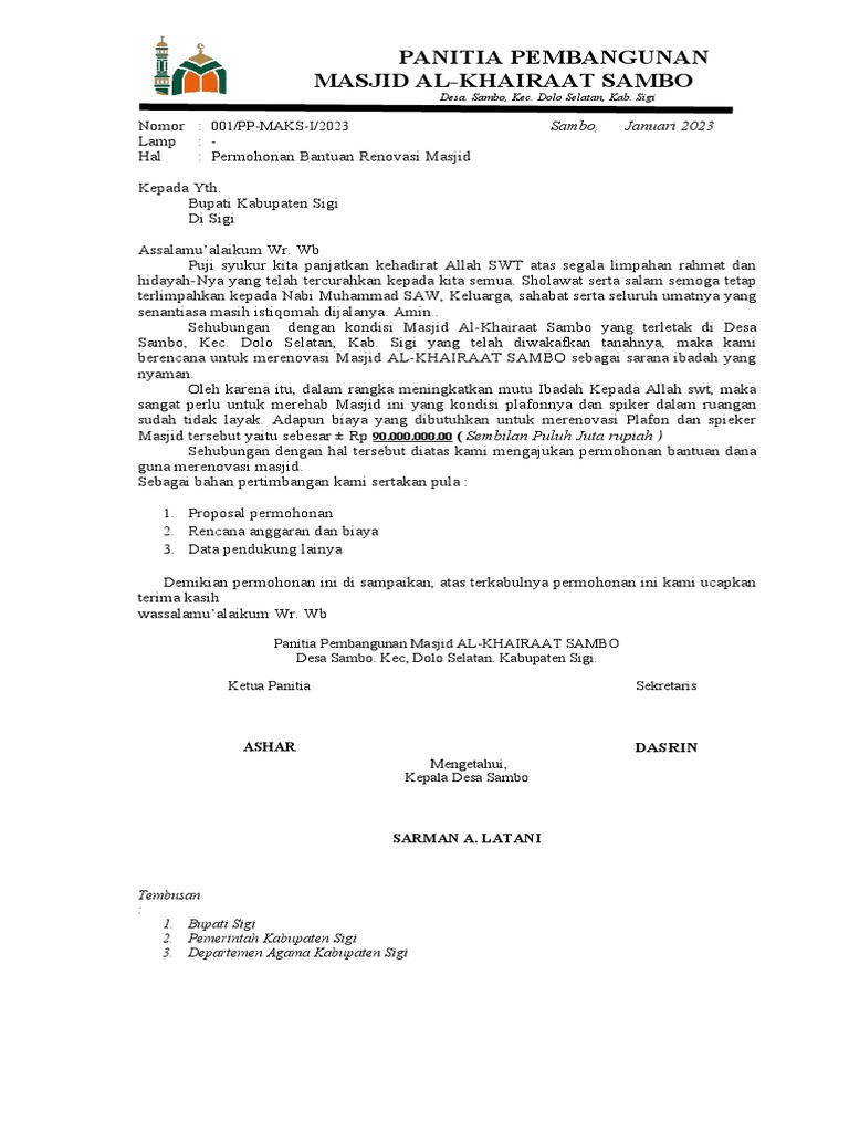 Proposal Pembangunan Masjid | PDF