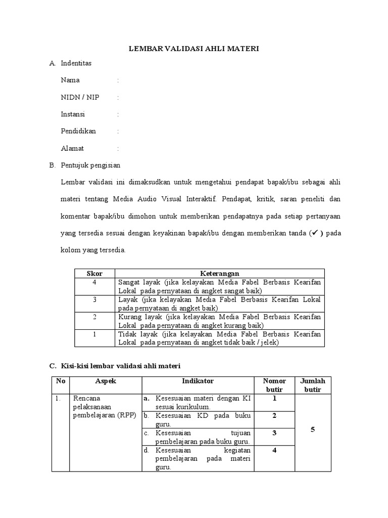 Lembar Validasi Ahli Materi | PDF
