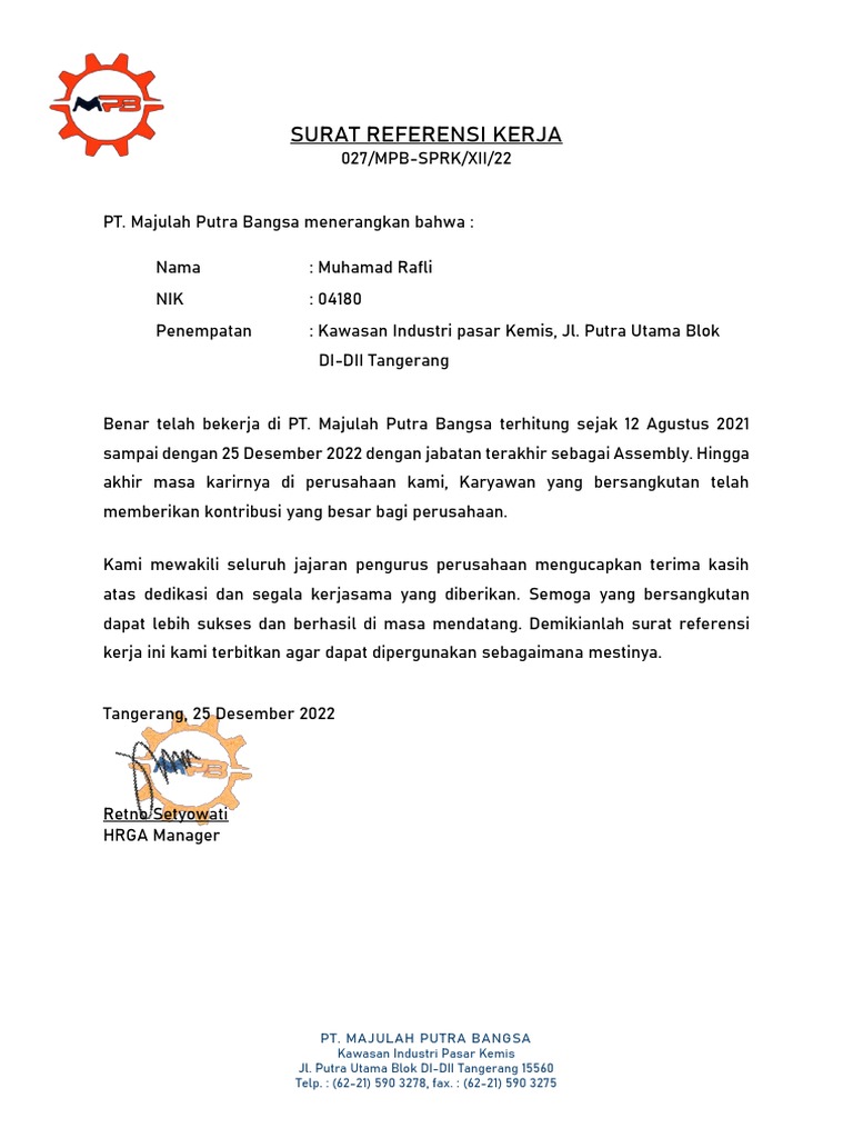 Paklaring Muhamad Rafli | PDF