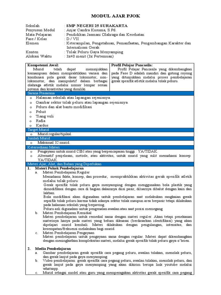 Perangkat Pembelajaran IKM - Modul Tolak Peluru | PDF | Karier & Perkembangan | Pengembangan Diri