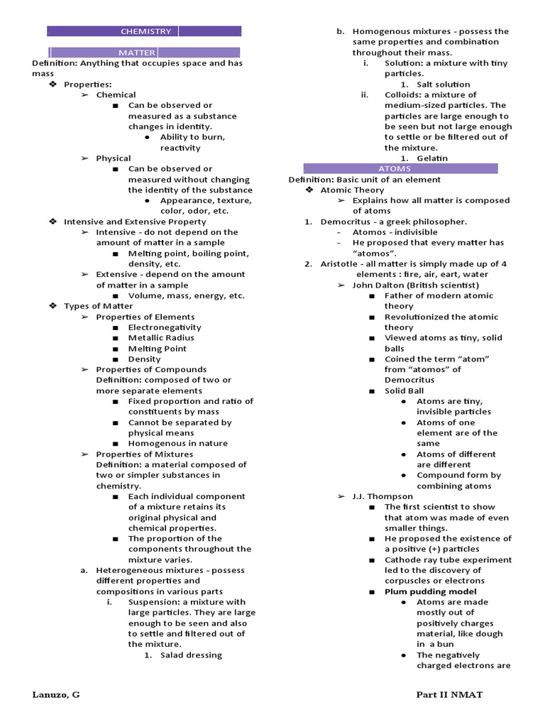 CHEMISTRY | PDF | Atoms | Mixture