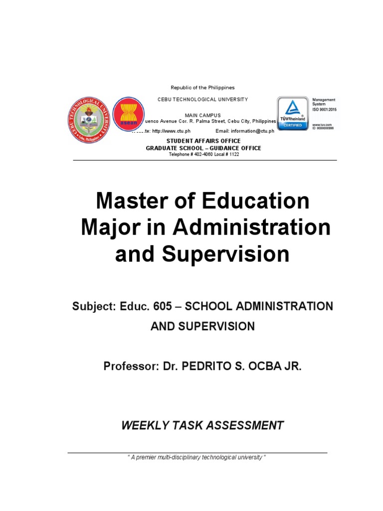 Educ. 605 School Administration Supervision | PDF | Teachers | Curriculum