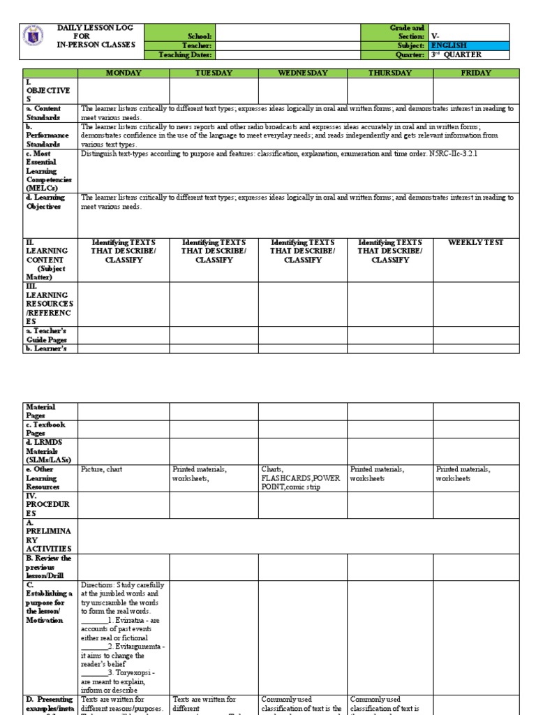 G5 Q3W1 DLL ENGLISH MELCs | PDF