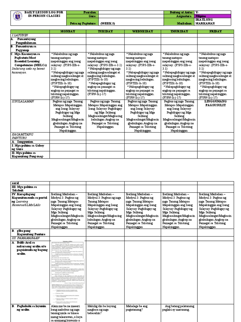 G5 Q3W3 DLL FILIPINO MELCs Seph | PDF