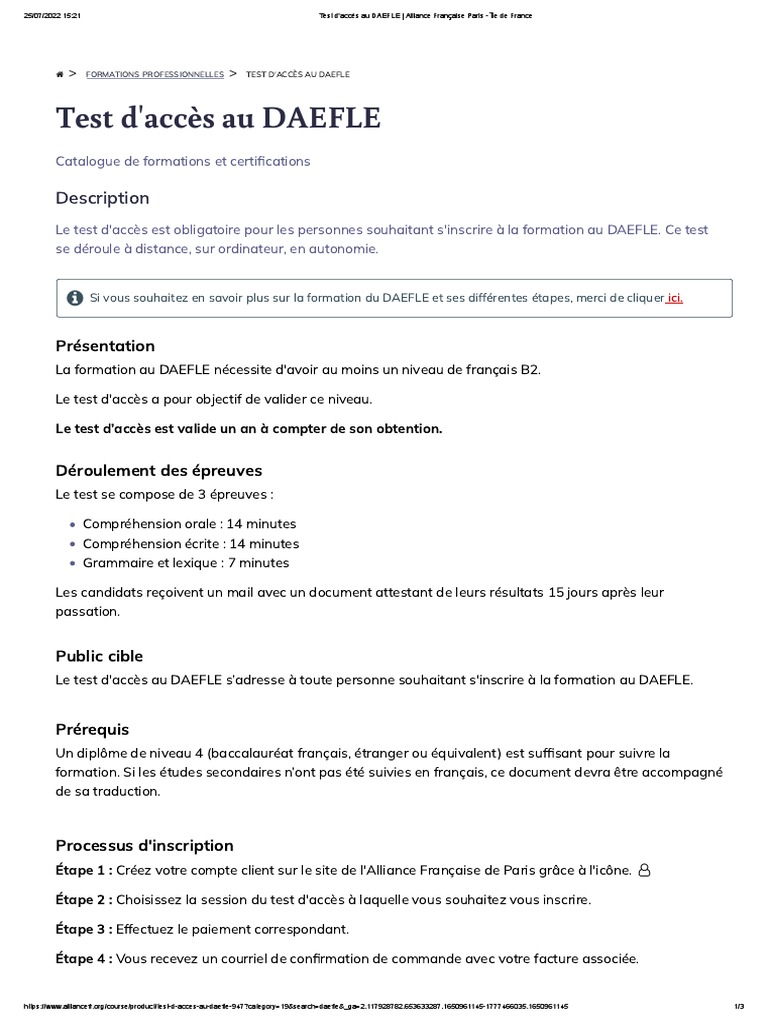 Test D'accès Au DAEFLE - Alliance Française Paris - Île de France | PDF