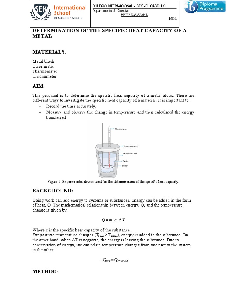 Practical 3.1 Determining The Specific Heat Capacity | PDF | Heat ...