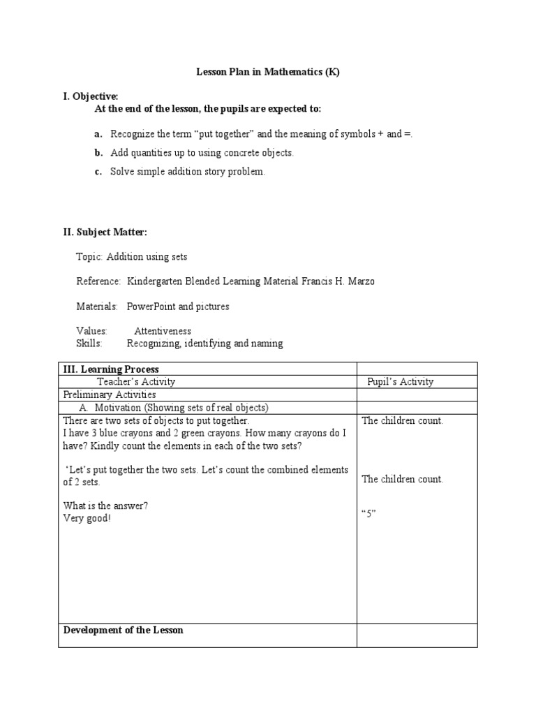Lesson-Plan MathadditionV 1 | PDF | Teachers | Learning