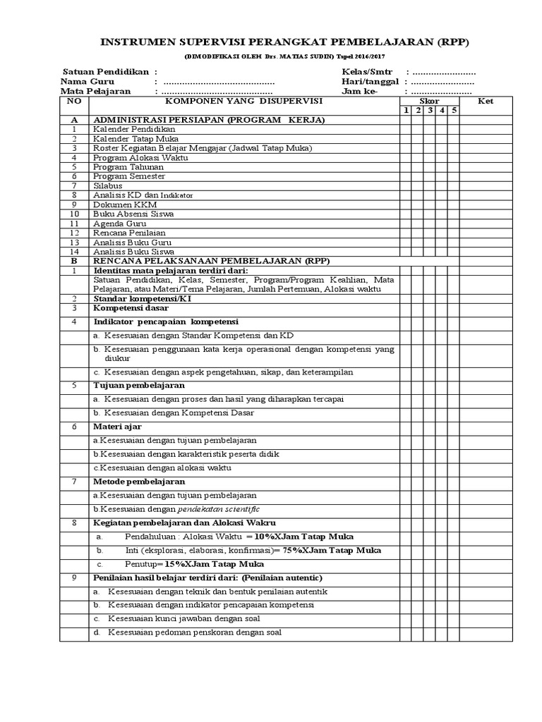 Instrumen Penilaian RPP Dan PBM | PDF