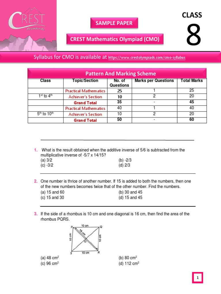 CMO Sample Papers 9 | PDF | Mathematics
