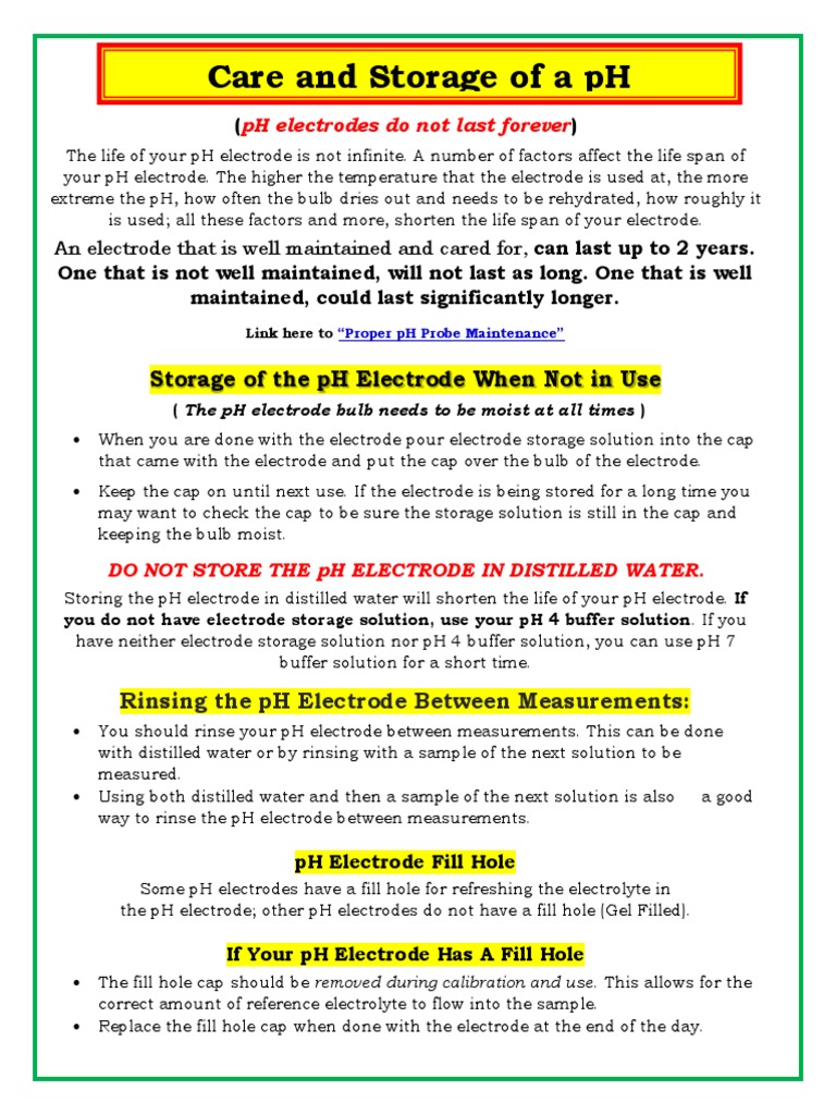 Care and Storage of A PH Electrode 2 PDF | PDF | Ph | Chemistry