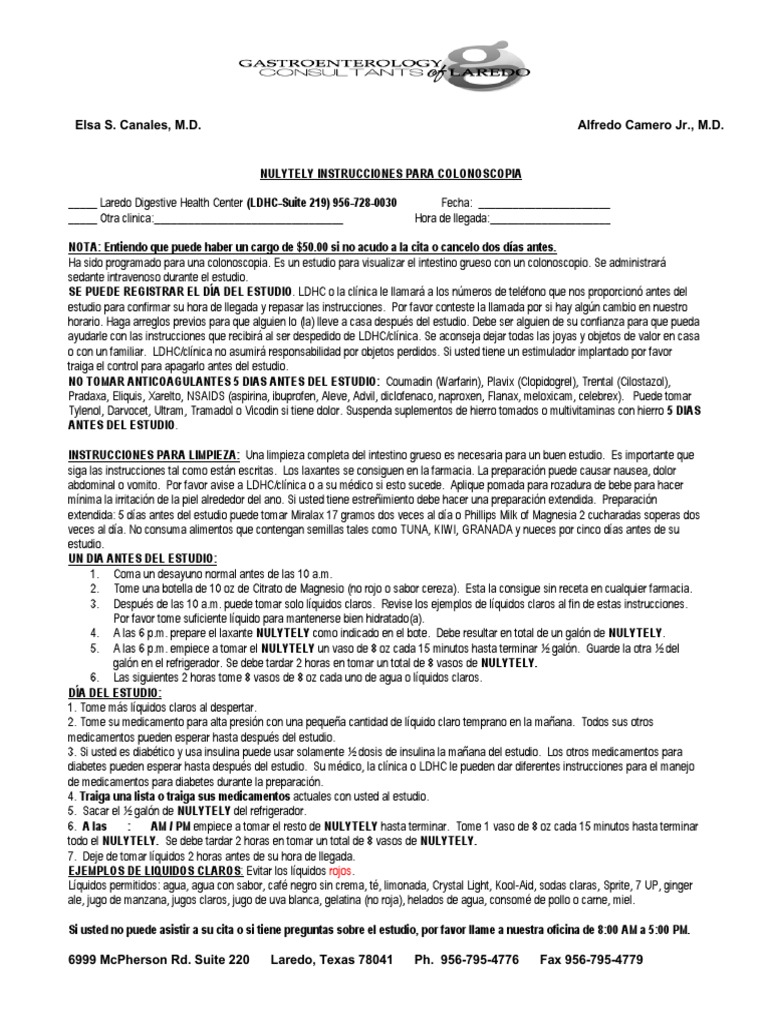 Nulytely Spanish Colonscopy Instructions | PDF | Medicina CLINICA ...
