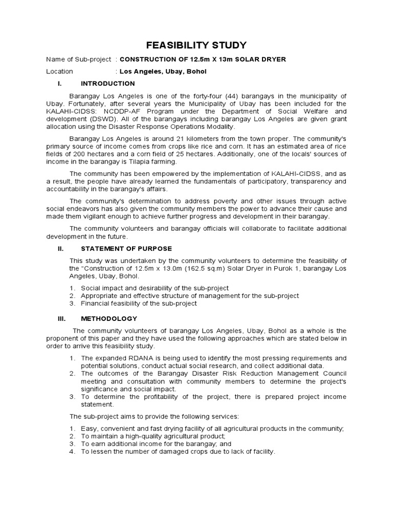 Los Angeles Feasibility Study - Solar Dryer | PDF | Feasibility Study | Economies