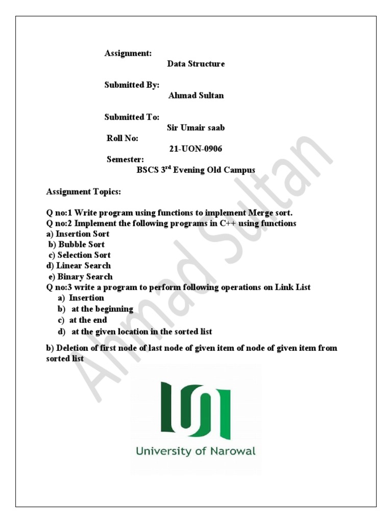 Data Structure Assignment | PDF | Computing | Software Engineering Data Structure Assignment | PDF | Computing | Software Engineering