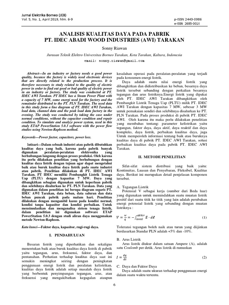 (Sonny Riawan) Analisis Kualitas Daya Pada Pabrik Pt. Idec Abadi Wood Industries (Awi) Tarakan ...