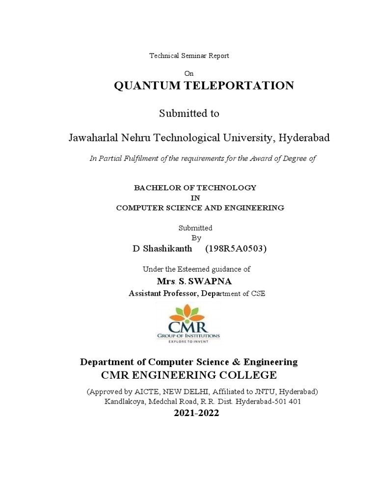 Quantum Teleportation Seminar Report | PDF | Quantum Mechanics ...