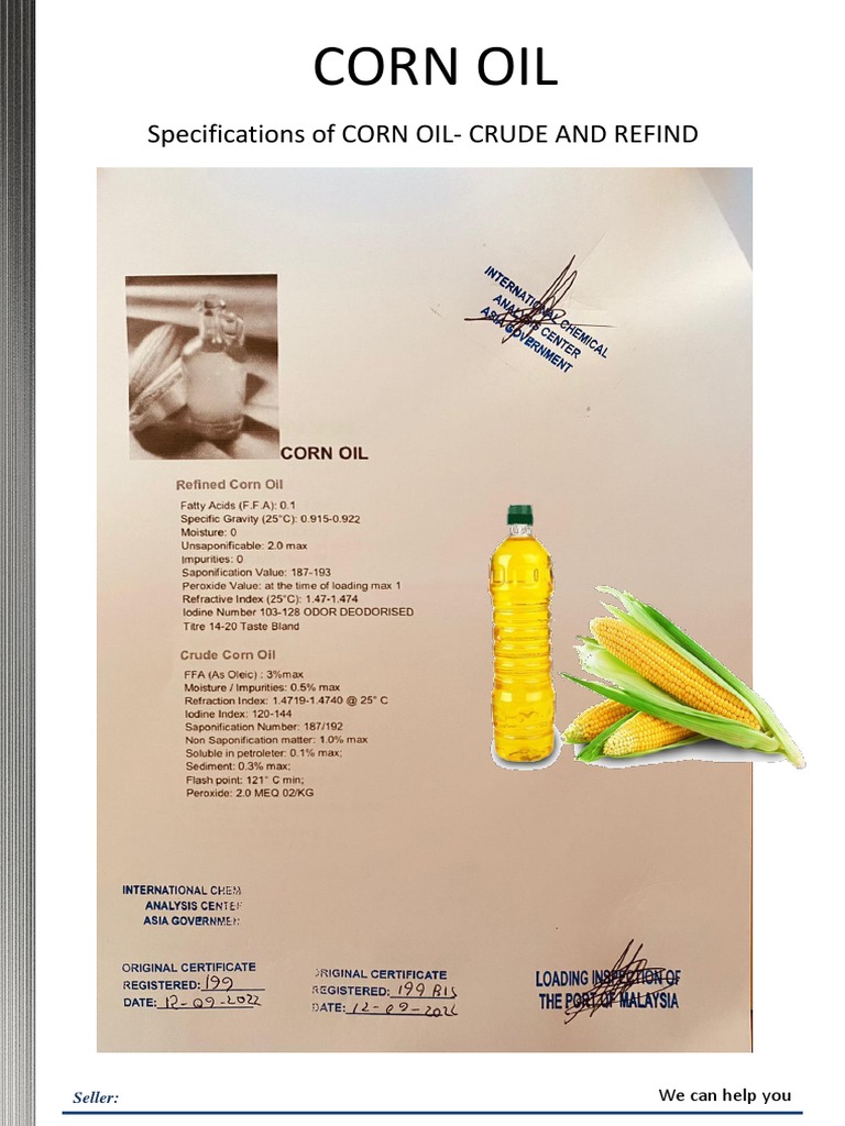 Specifications of CORN OIL- CRUDE AND REFIND | PDF