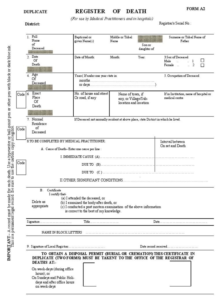 Death Reg Form Kenya | PDF | Health Care